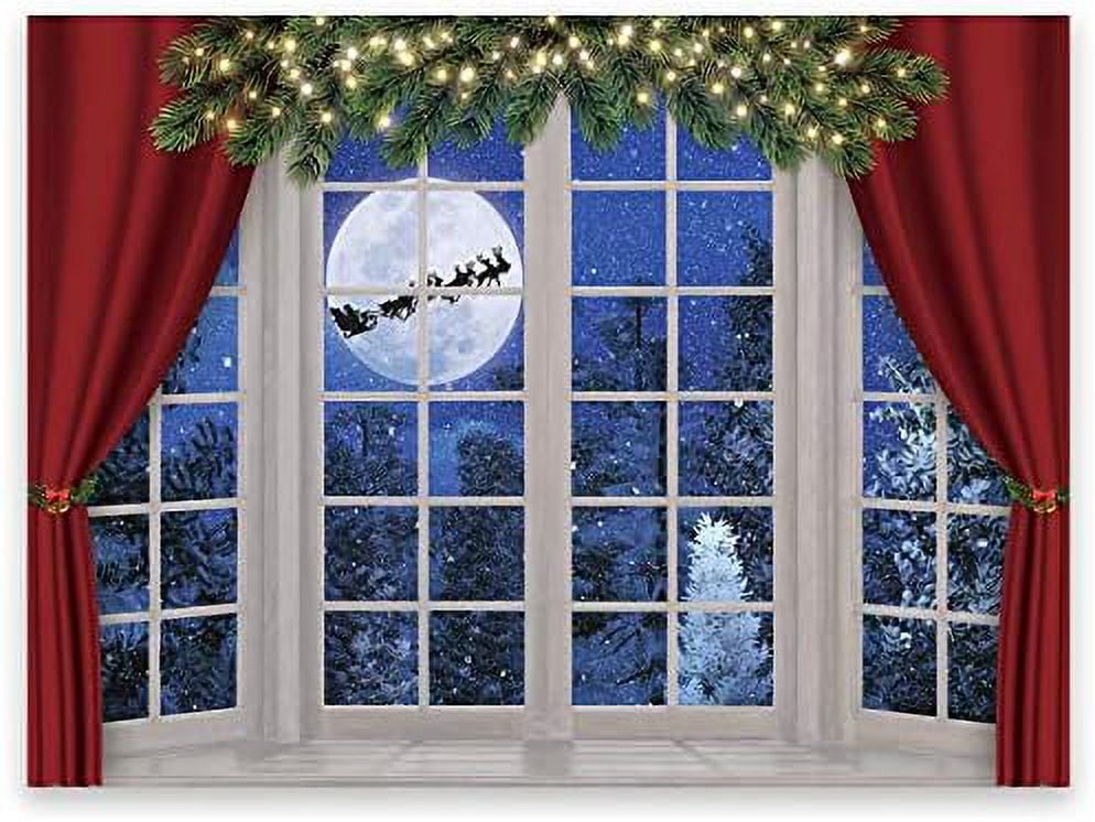 7x5ft Christmas Window Photography Backdrop Winter Wonderland Snow Tree