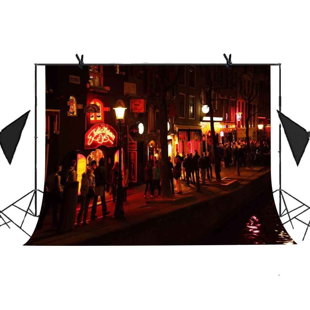7x5ft City street view Backdrop Streetlights Illuminate The Streets of ...