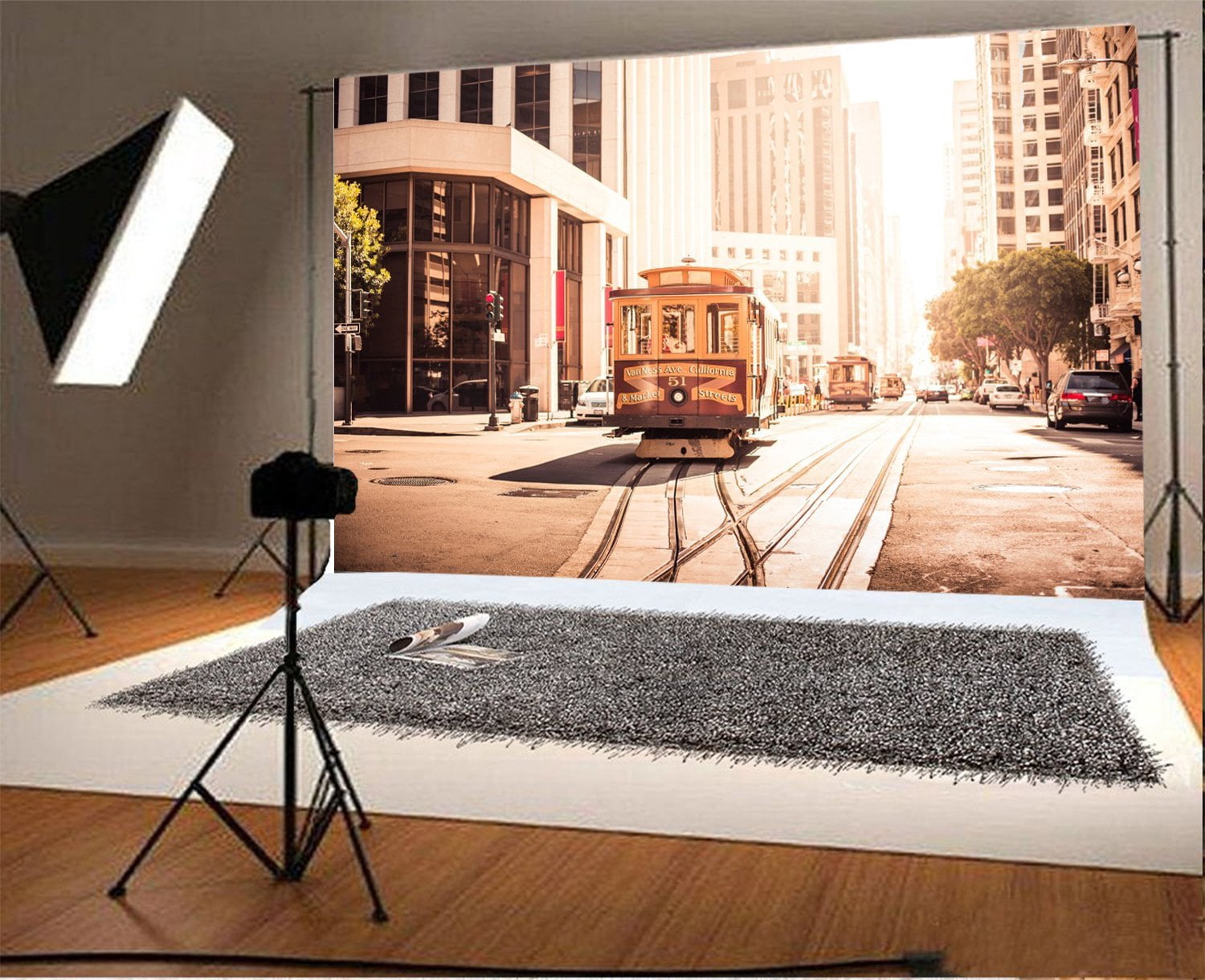 7x5ft Cityscape Backdrop Modern Building Ancient Old Tramcar Railroad ...