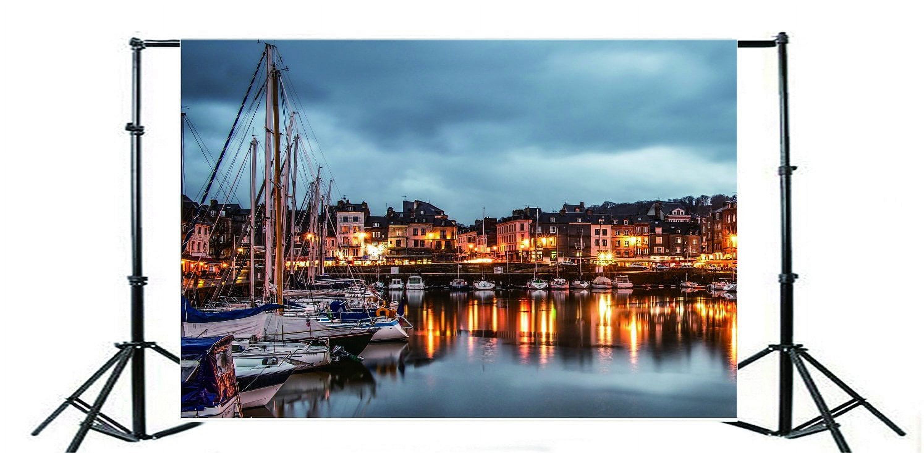 7x5ft Cityscape Backdrop Seaside Building House Shining Lights ...