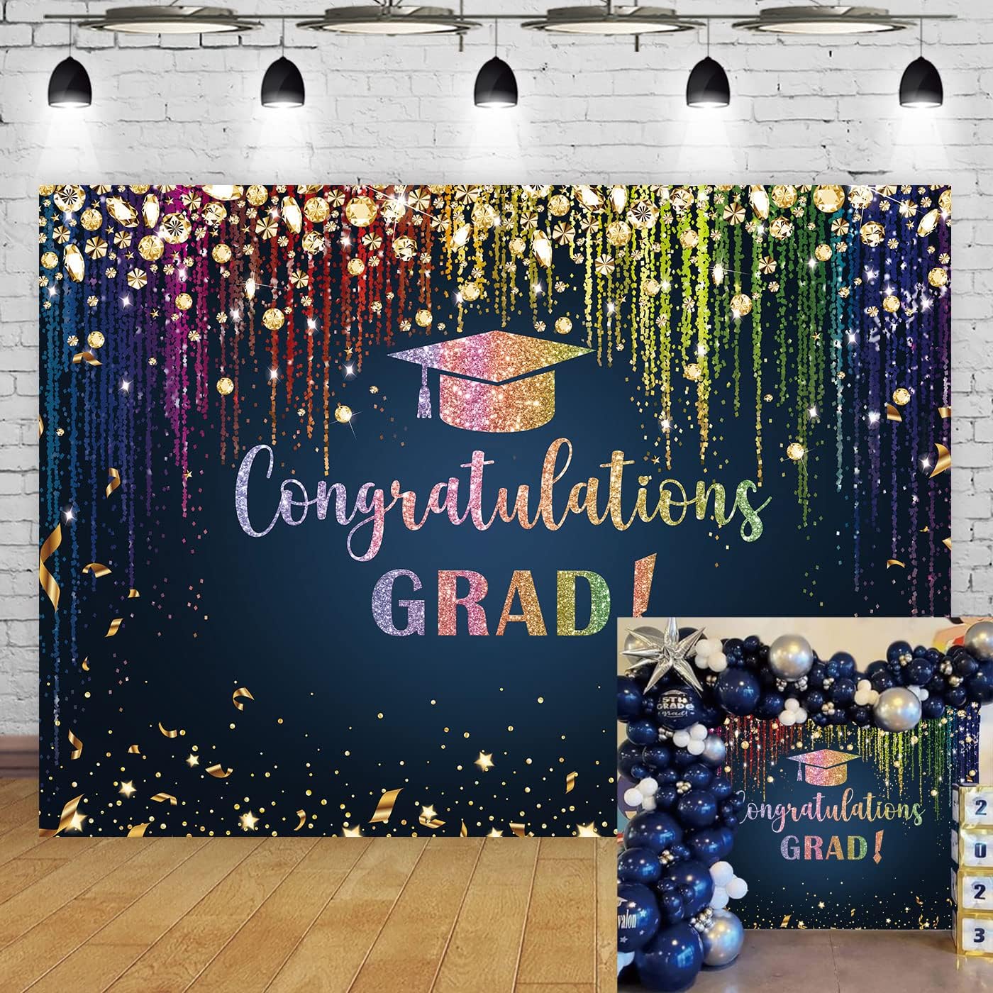 7x5ft Class of 2023 Backdrop Blue Gold Glitter Graduation Backdrop 2023 ...