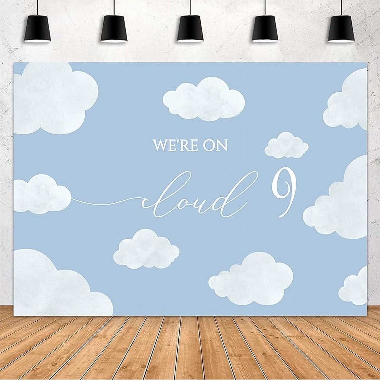 7x5ft Cloud Nine Baby Shower Backdrop We are On Cloud 9 Baby Shower Decorations Blue Sky White ...