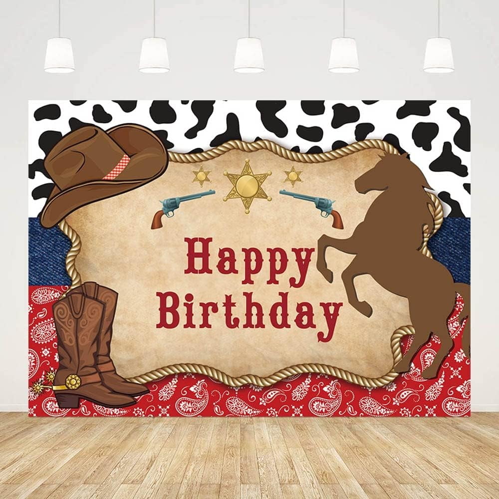 7x5ft Cowboy Happy Birthday Backdrop Wild West Rodeo Cowboy Birthday ...