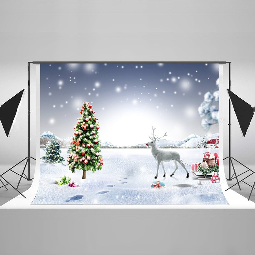 7x5ft Digital Photography Arctic White Snow Backdrops Christmas Elk ...