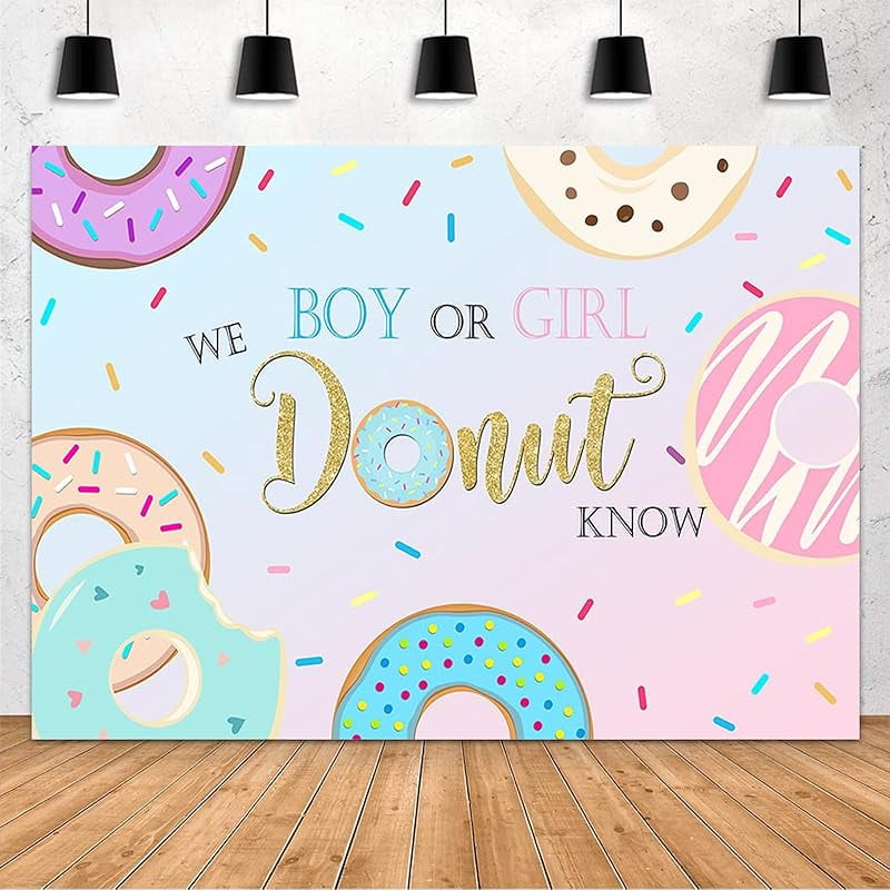 7x5ft Donut Gender Reveal Backdrop Donut Baby Shower Party Decorations ...