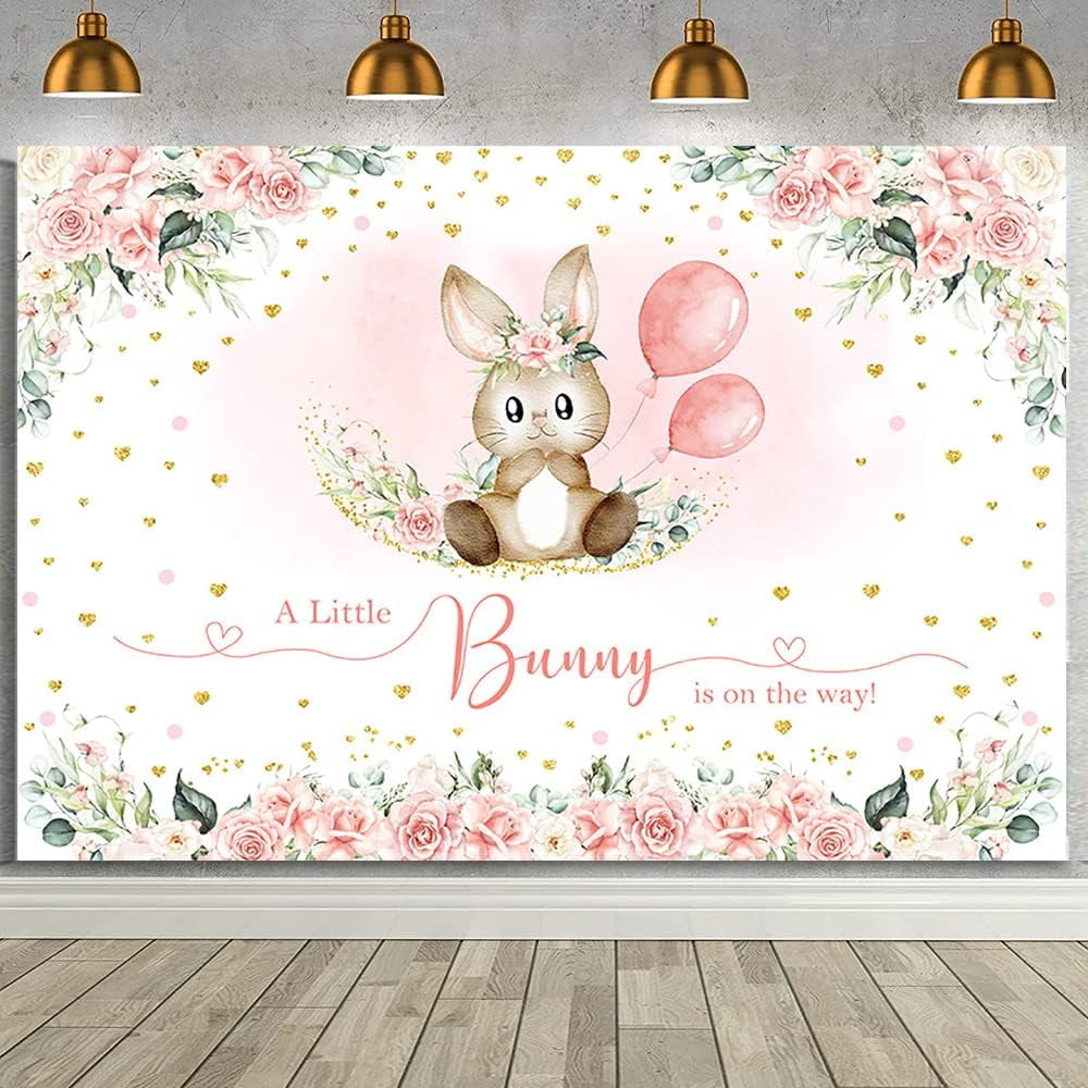 7x5ft Easter Baby Shower Backdrop A Little Bunny is On The Way Background Easter Bunny Baby ...