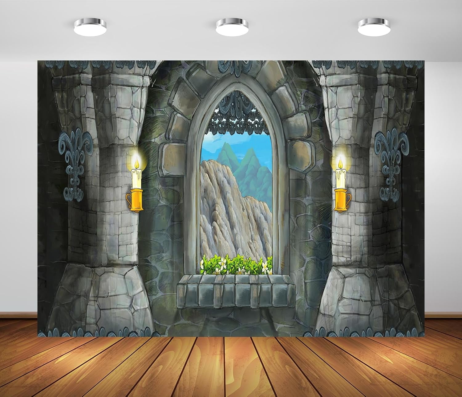 7x5ft Fabric Medieval Castle Backdrop Gothic Arch Stone Window with ...