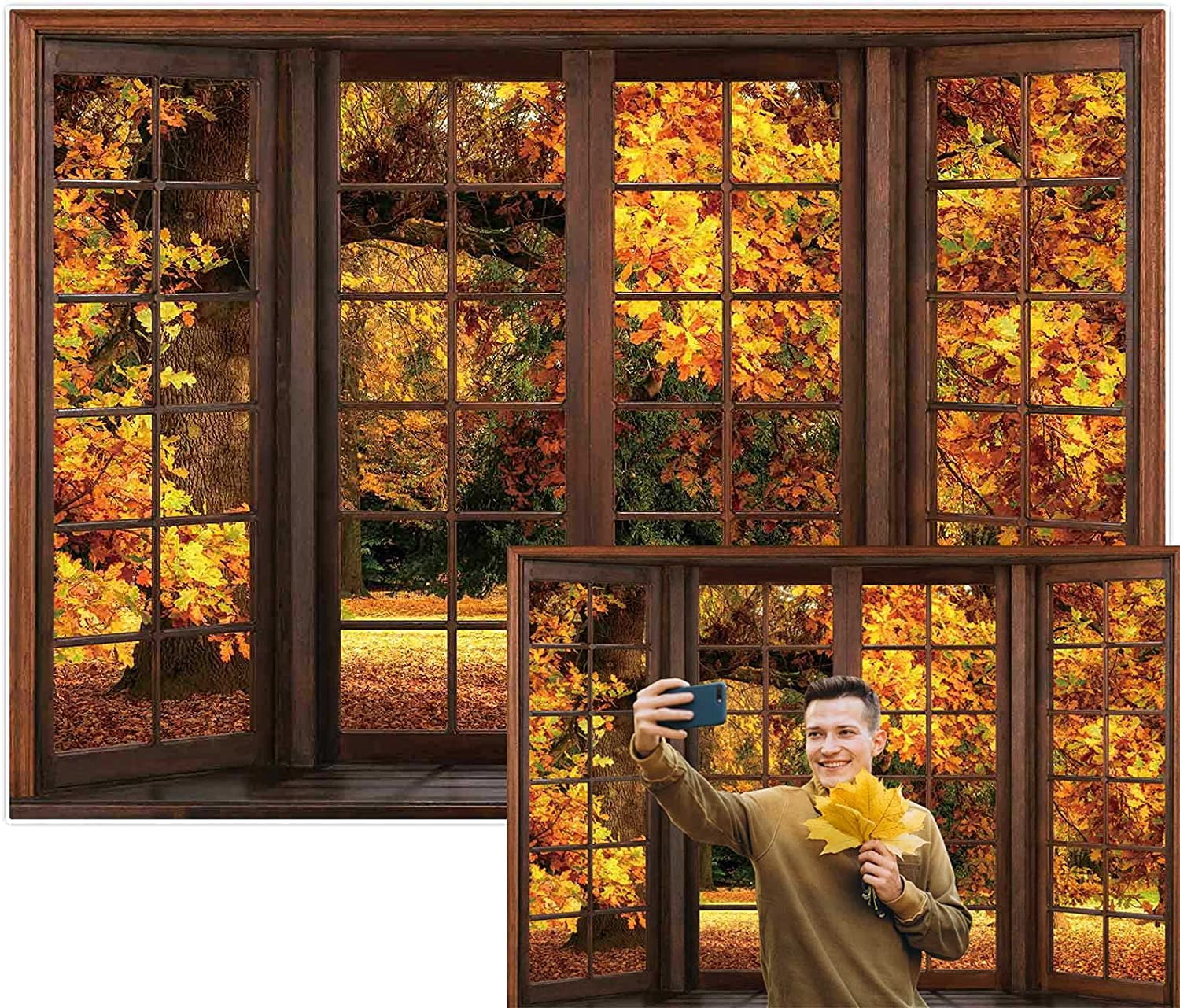 7x5ft Fall Window Backdrop Autumn Landscape Forest Photography ...