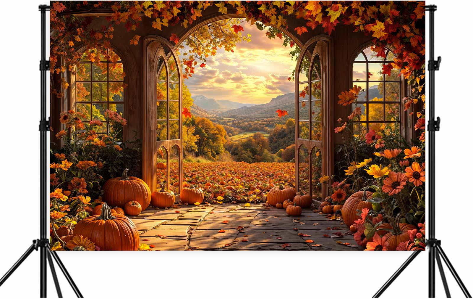 7x5ft Fall Window Photography Backdrop Autumn Forest Rustic Yellow ...