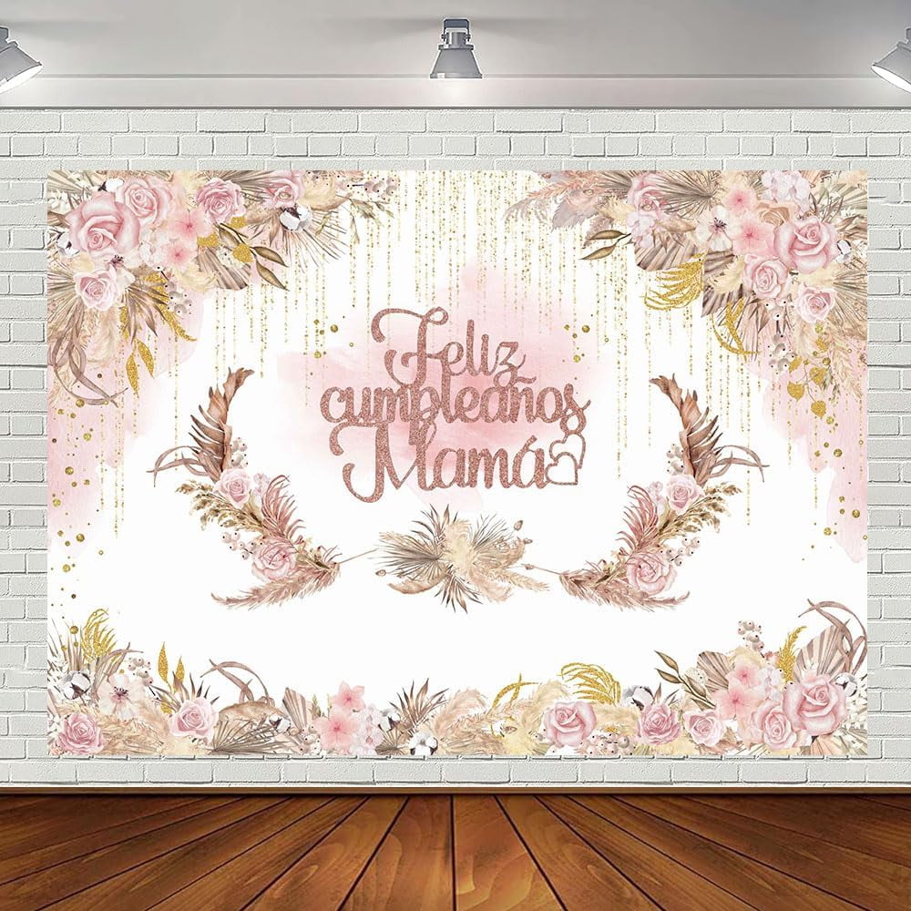7x5ft Feliz Cumpleaños Mama Backdrop Mother Birthday Party Decoration ...