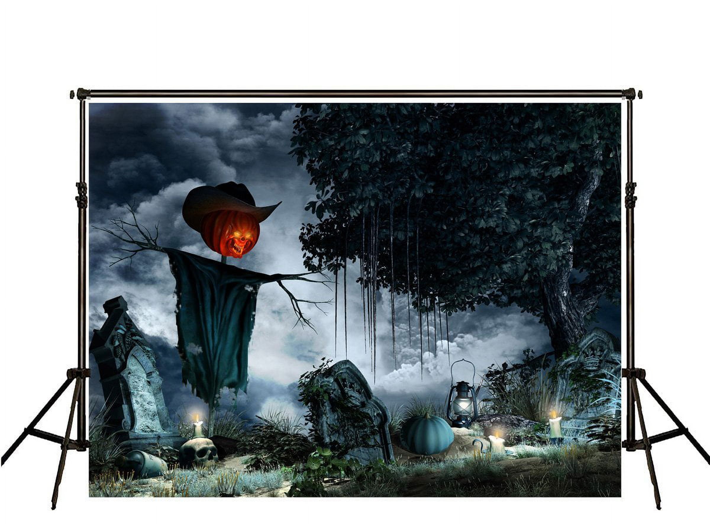 7x5ft Fire Pumpkin Scarecrow Photography Backdrops Cemetery and ...
