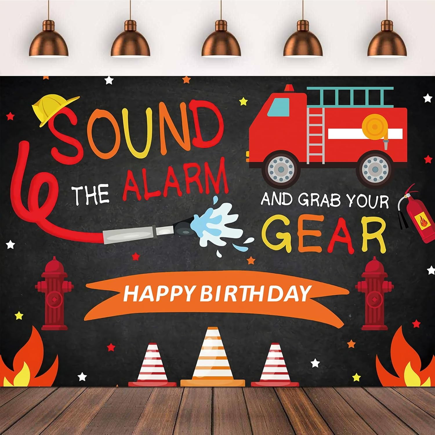 7x5ft Fire Rescue Backdrop Cartoon Firetruck Backdrop Kids Happy ...