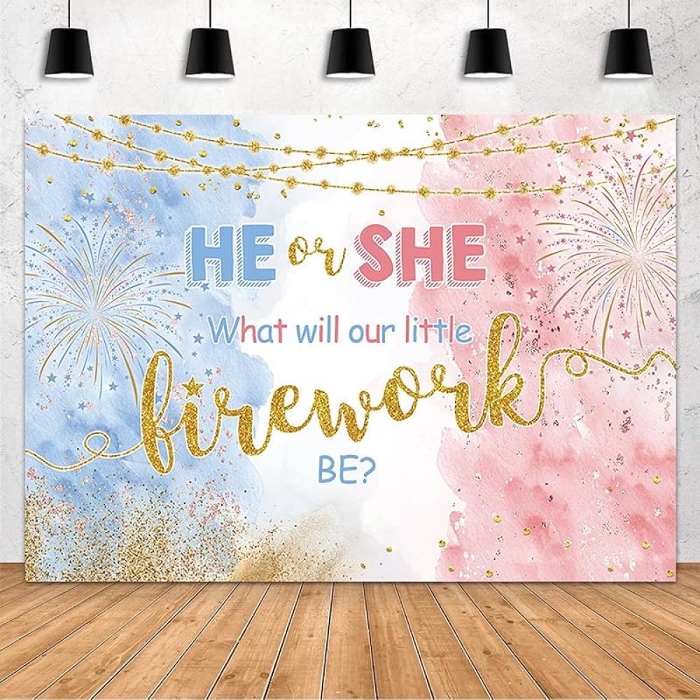 7x5ft Firework Gender Reveal Party Backdrop He Or She What Will Our ...