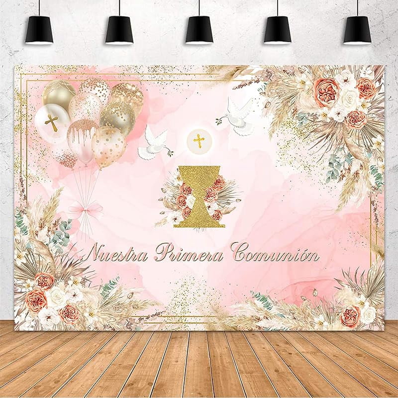 7x5ft First Holy Communion Backdrop God Bless Baptism Party Photography ...