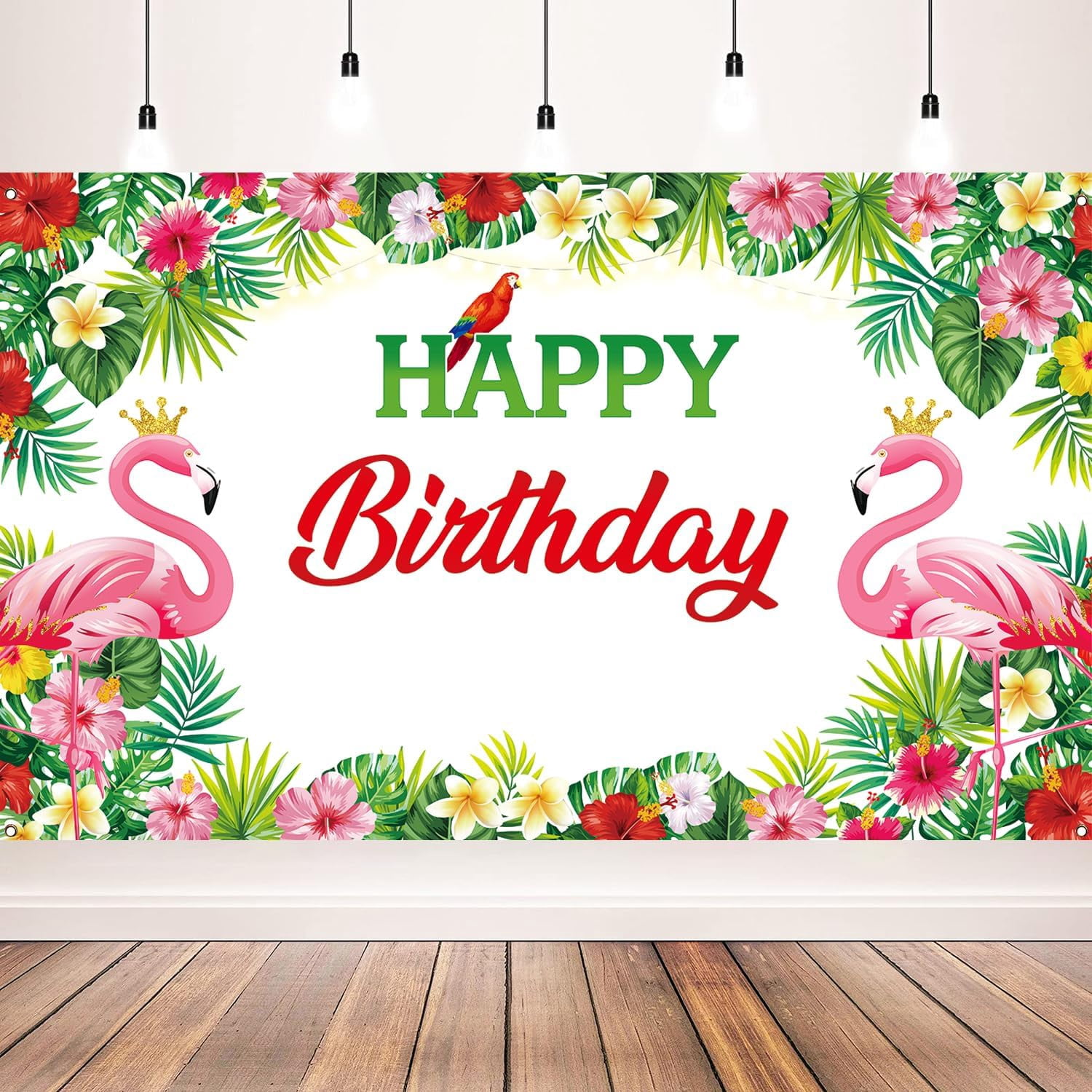 7x5ft Flamingo Birthday Backdrop Tropical Floral Flamingo Happy ...