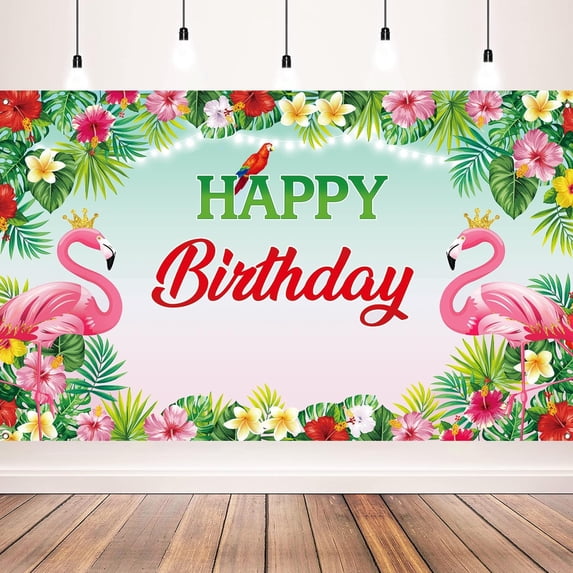 7x5ft Flamingo Birthday Backdrop Tropical Floral Flamingo Happy ...