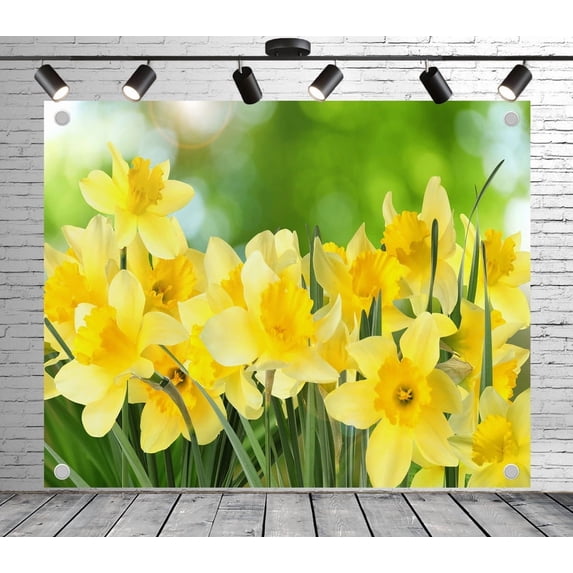7x5ft Floral Backdrop Yellow Daffodil Photo Backdrop Garden Background ...
