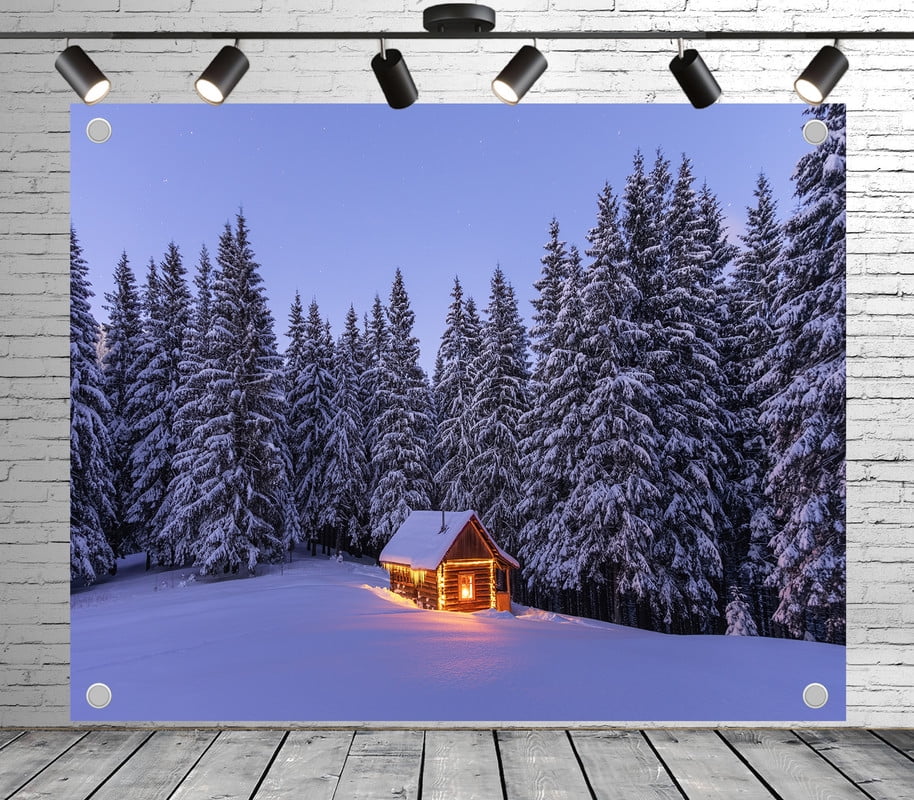 7x5ft Forest Backdrop Snowy Cabin Photo Backdrop Rustic Background for ...