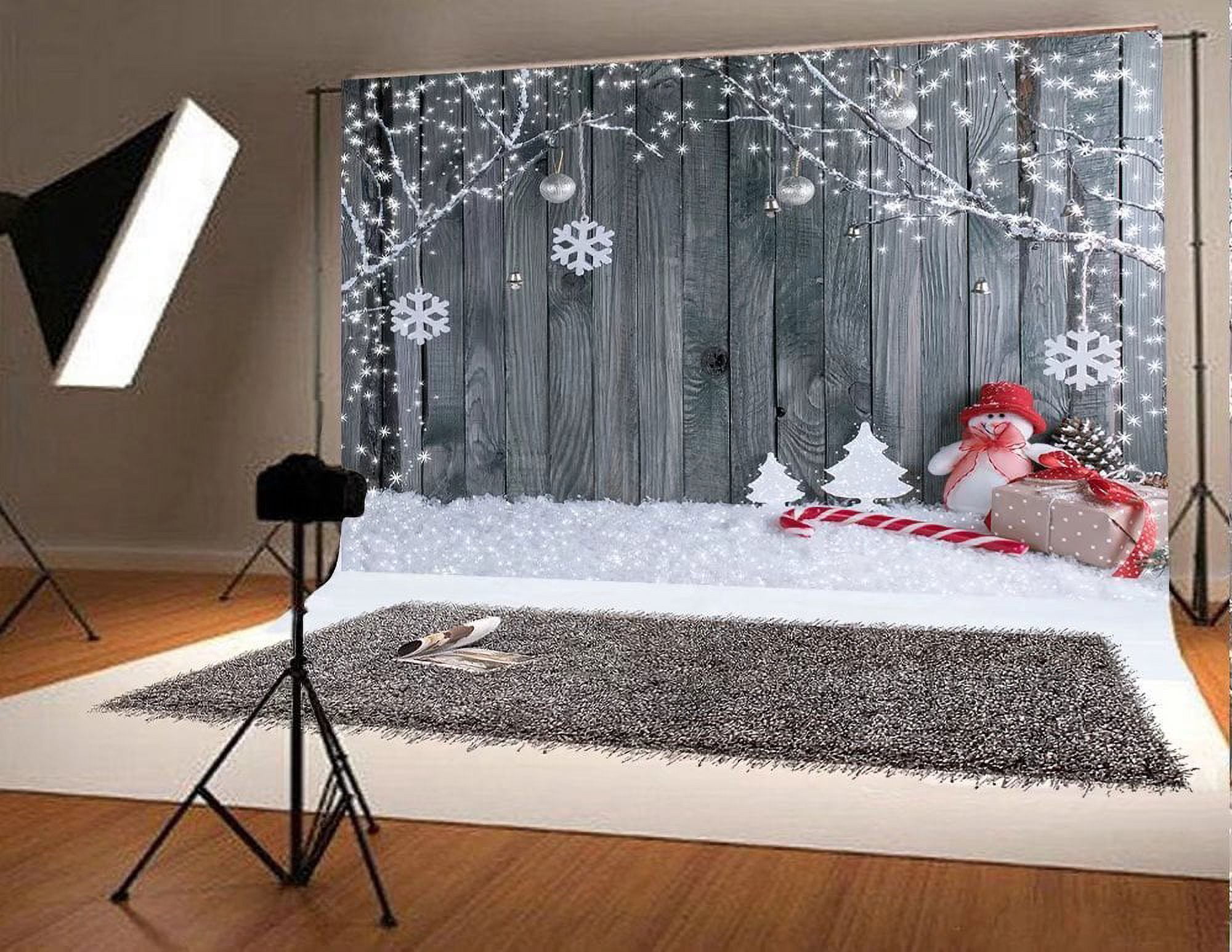 7x5ft Gery Wood Christmas Photography Backdrop Backdrop Snowflake ...