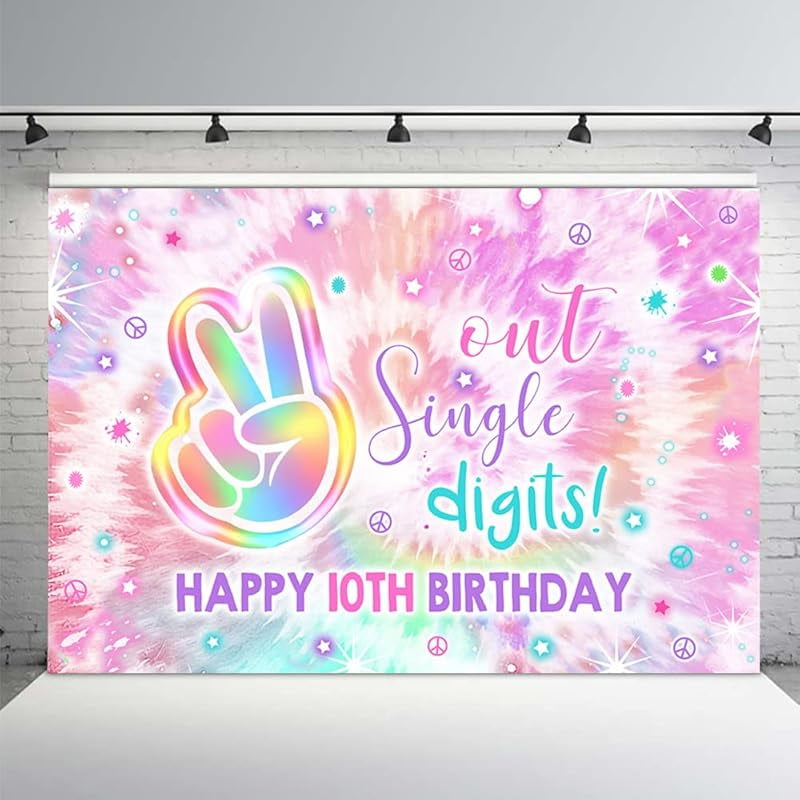 7x5ft Girl Happy 10th Birthday Out Single Digits Backdrop for Tie Dye ...