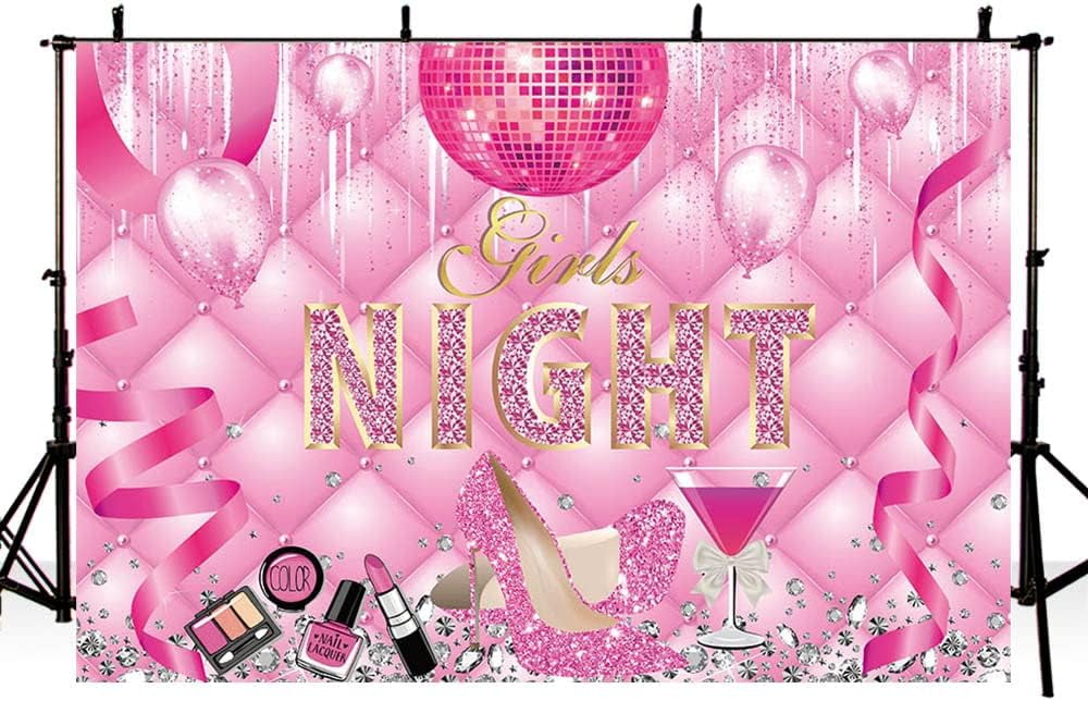 7x5ft Girls Night Backdrop Pink High Heels Disco Ball Diamond ...