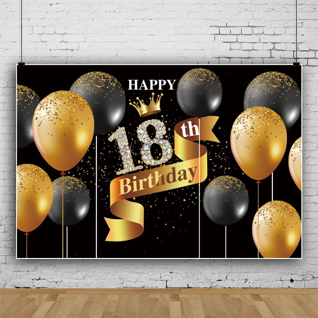 7x5ft,Gold 18th Birthday Backdrop,Happy Birthday Photography Background ...