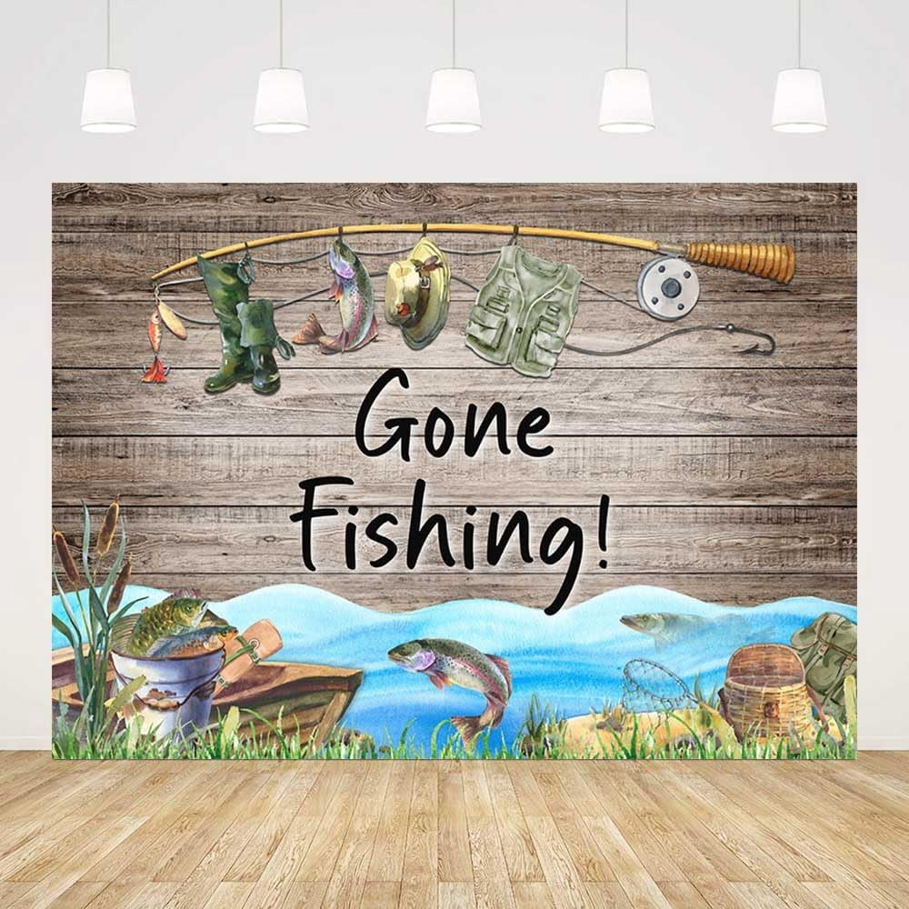 7x5ft Gone Fishing Photo Backdrop Rustic Wooden Wall Gone Fishing Party ...