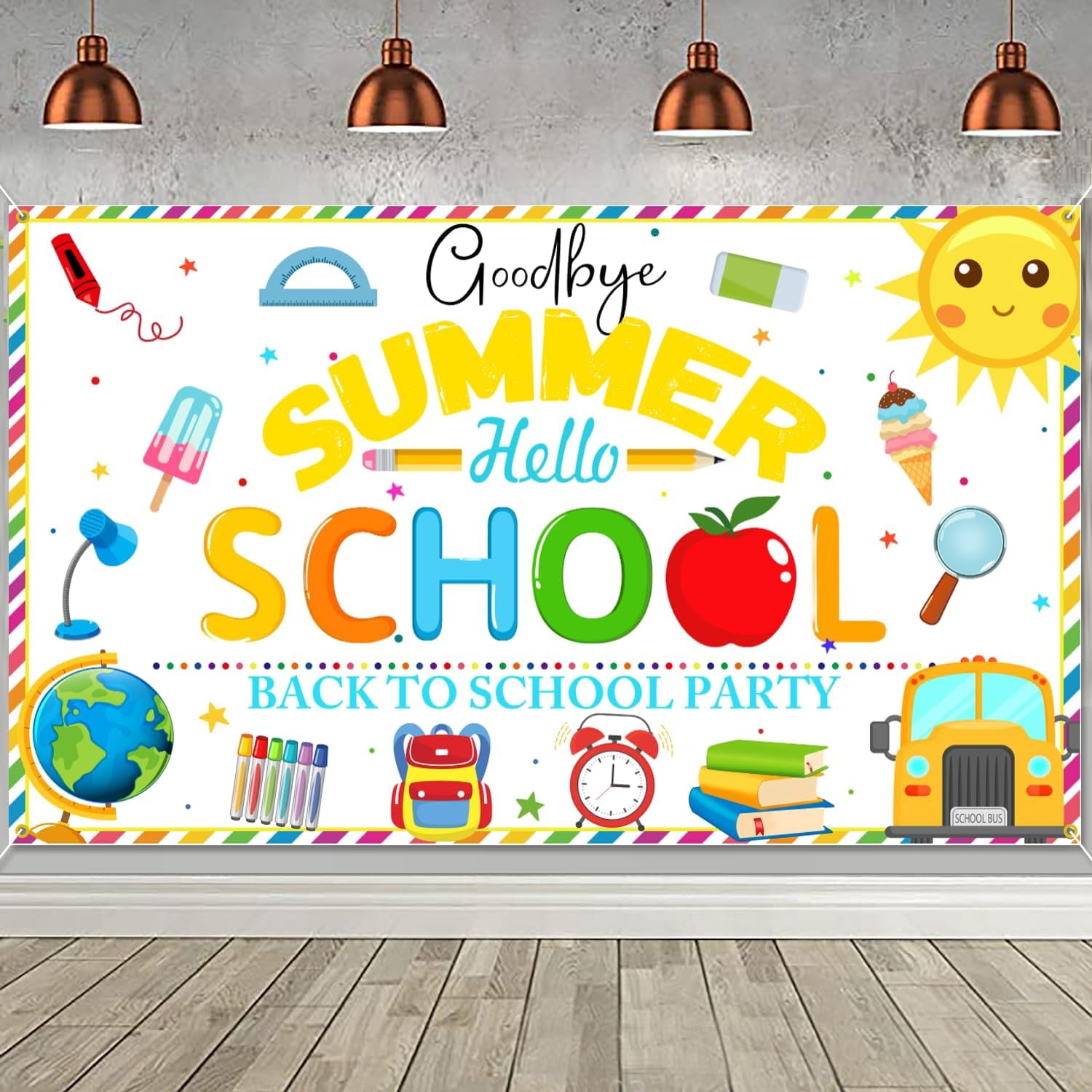 7x5ft Goodbye Summer Hello School Backdrop Banner End of Summer Back to ...