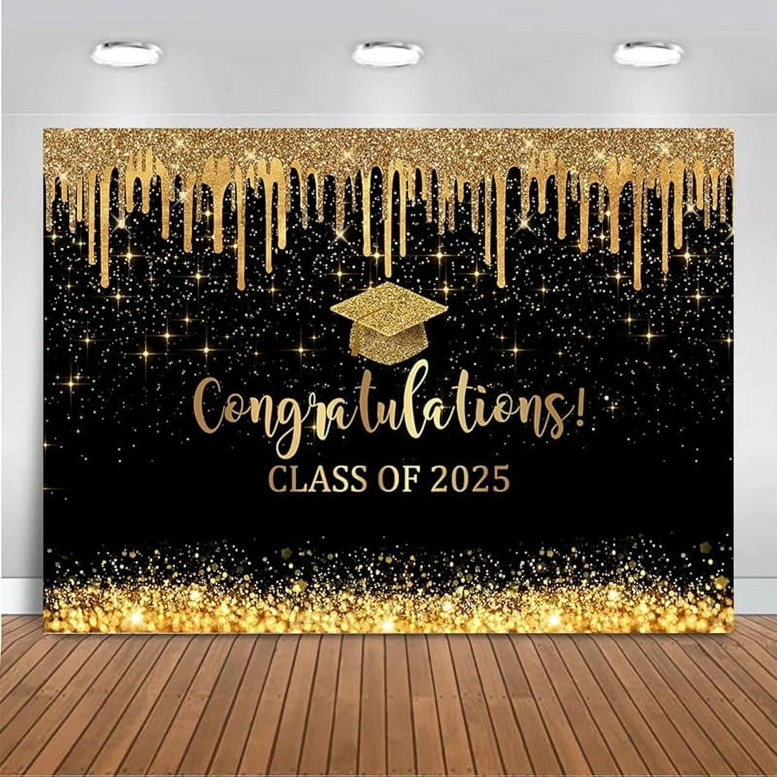 7x5ft Graduation Backdrop 2025 Black and Gold Graduation Decorations ...