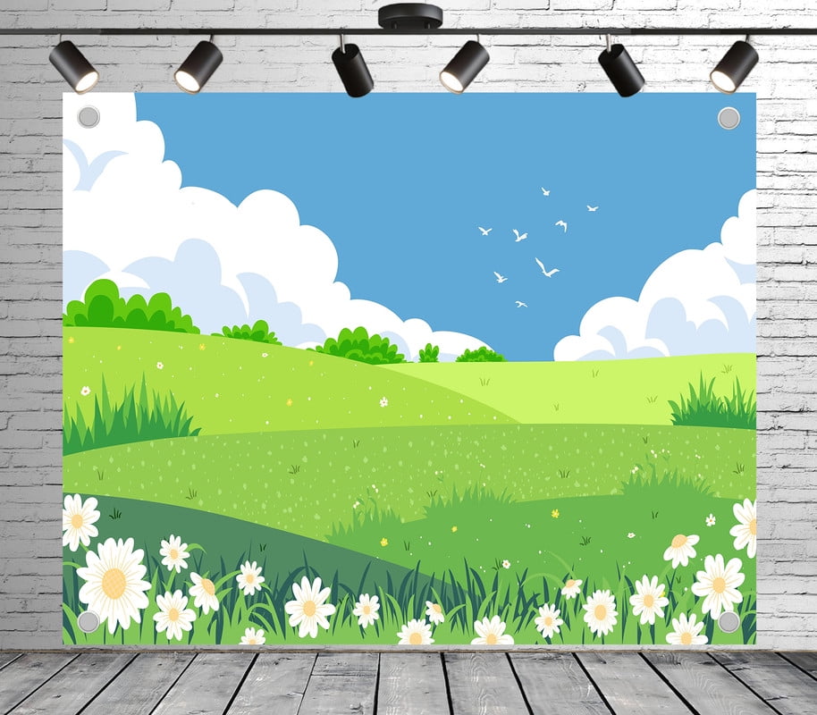 7x5ft Grass Backdrop Daisy Scattered Green Field Photo Backdrop Garden ...