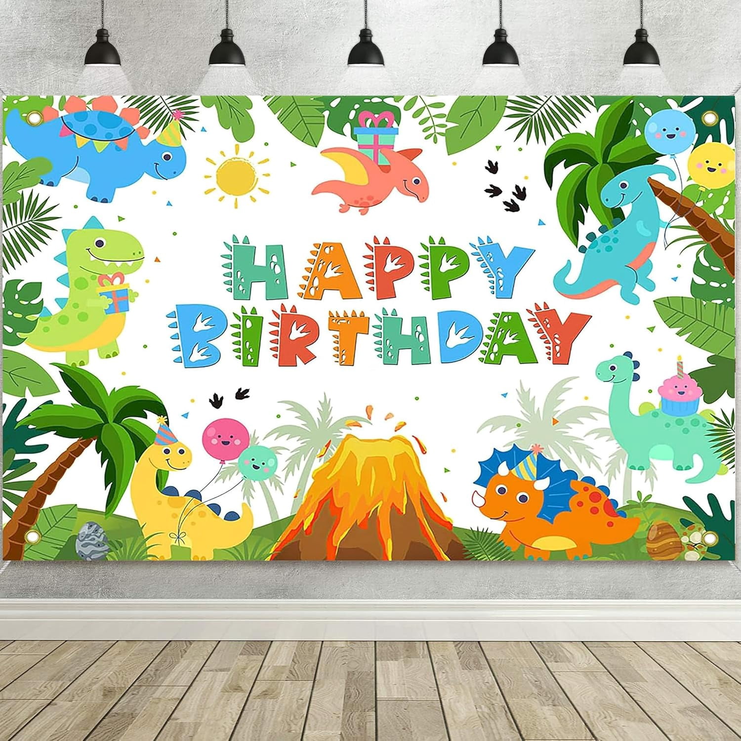 7x5ft Groovy Dinosaur Theme Birthday Backdrop Cartoon Dinosaur Banner ...