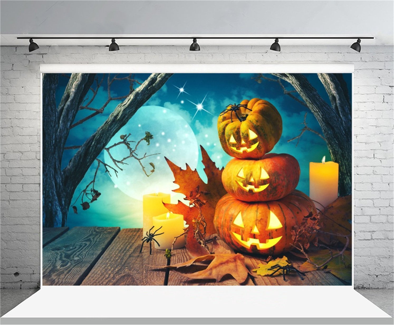 7x5ft Halloween Backdrop Grimace Pumpkin Candle Photography Background ...