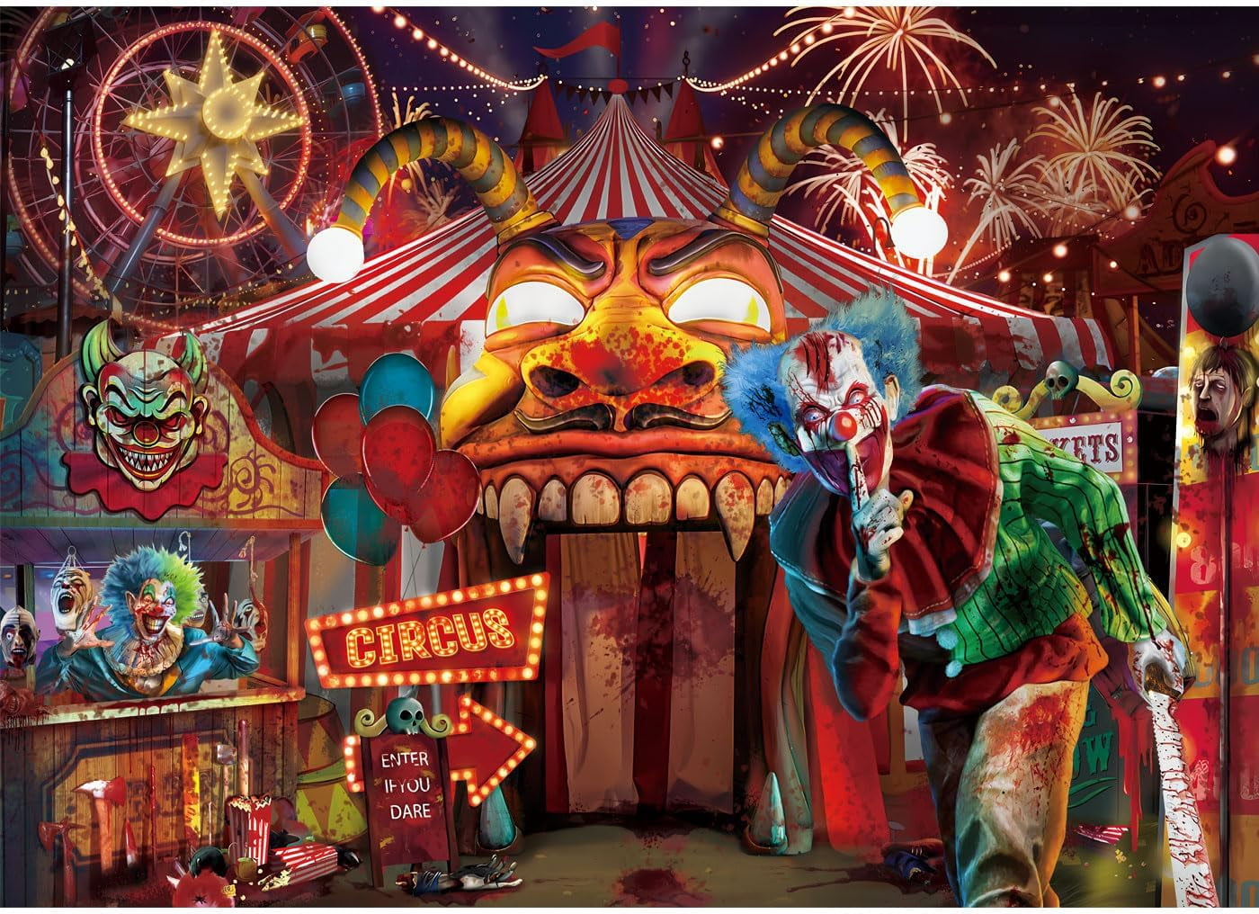 7x5ft Halloween Backdrop Horror Circus Theme Party Backdrop Evil Clown ...