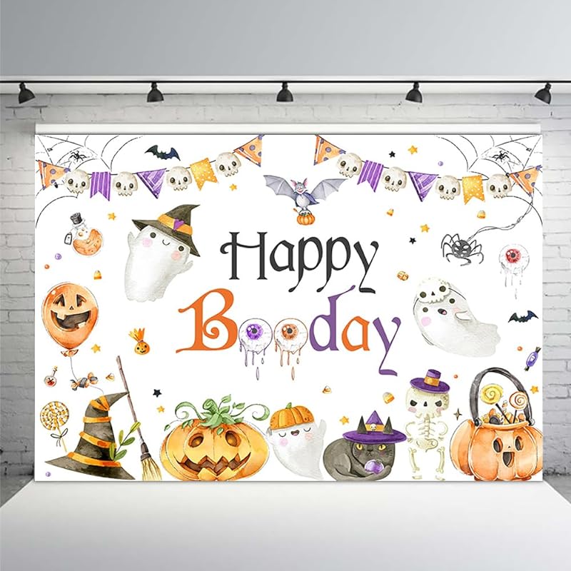 7x5ft Halloween Happy Birthday Party Backdrop Happy Booday Cute Boo Boy ...