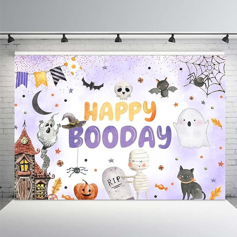 7x5ft Halloween Happy Birthday Party Backdrop Happy Booday Cute Boo Boy ...