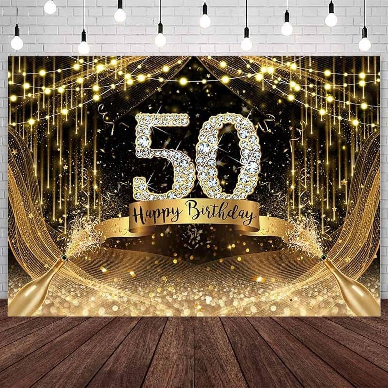 7x5ft Happy 50th Birthday Backdrop 50th Birthday Banner Black Gold ...