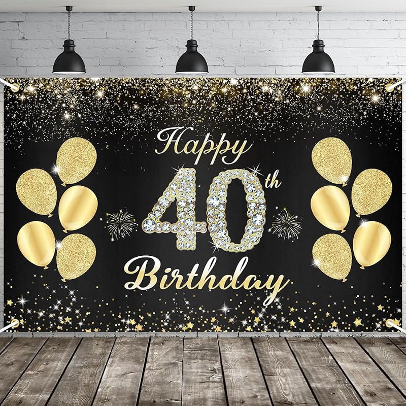 7x5ft Happy Birthday Backdrop Black Gold 40th Birthday Party Background ...