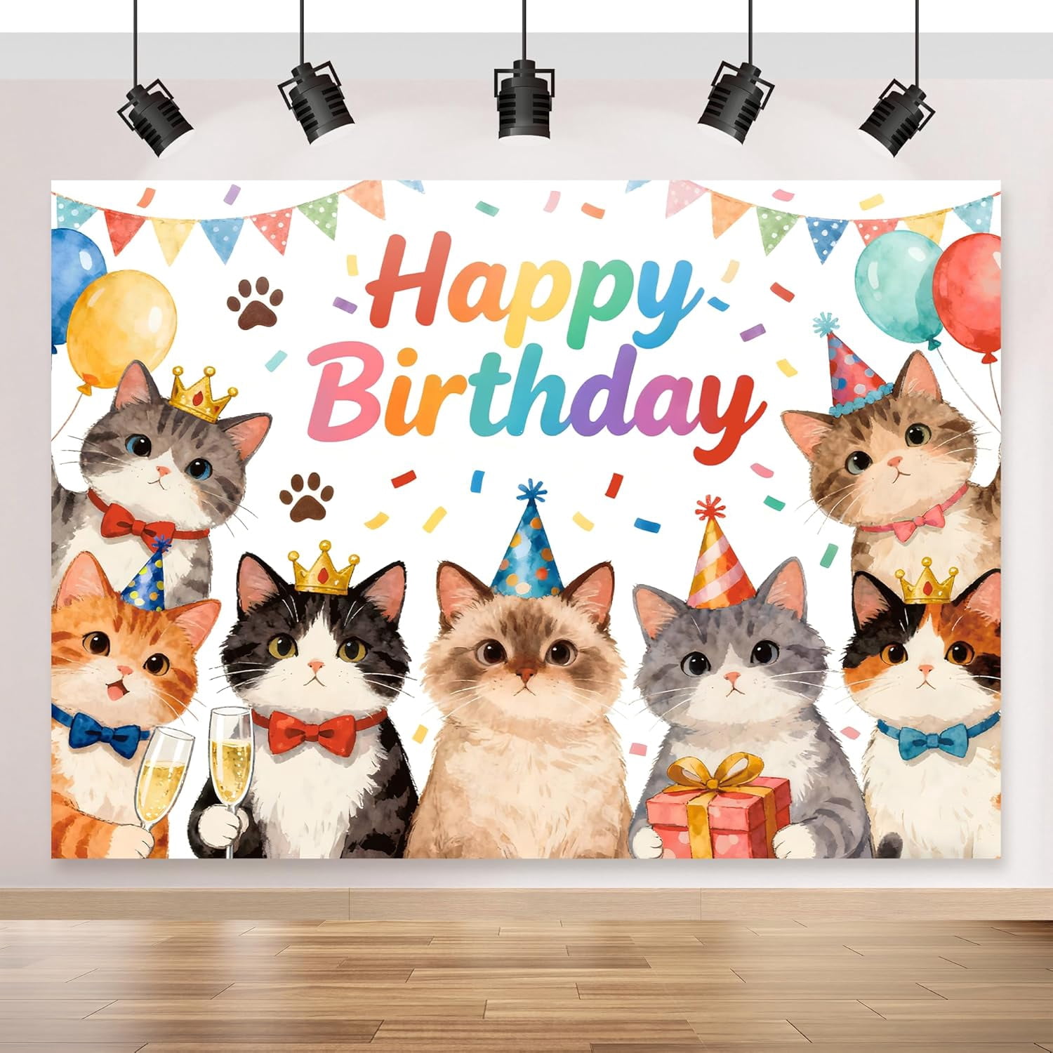 7x5ft Happy Birthday Backdrop Paw Kitten Birthday Background Cat ...