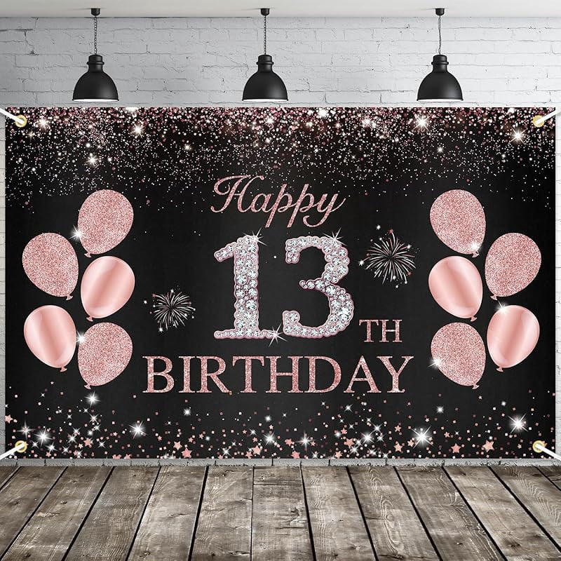 7x5ft Happy Birthday Backdrop Rose Gold 13th Birthday Party Background ...