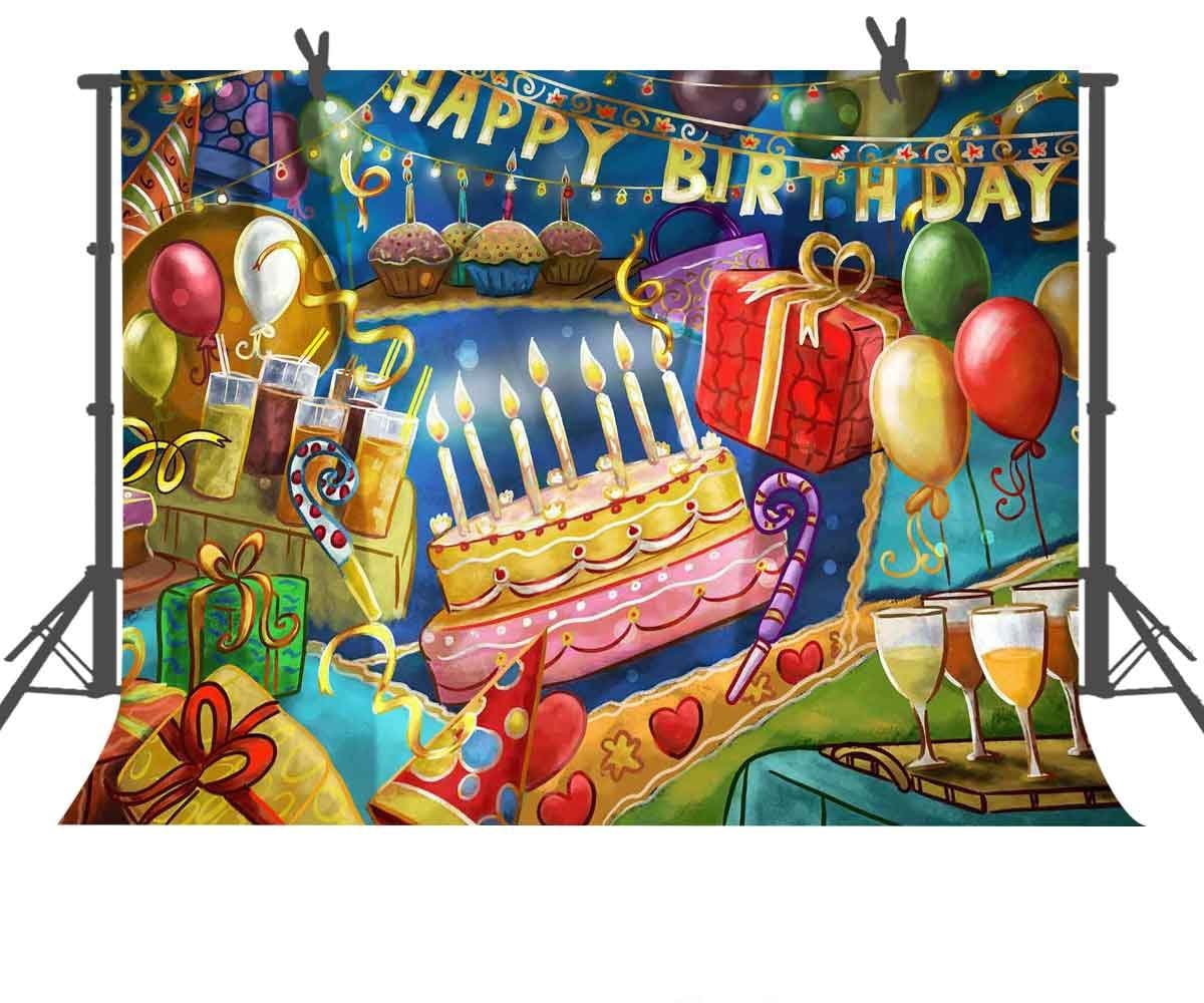 7x5ft Happy Birthday Painting Backdrop Photo Props Studio Photography ...