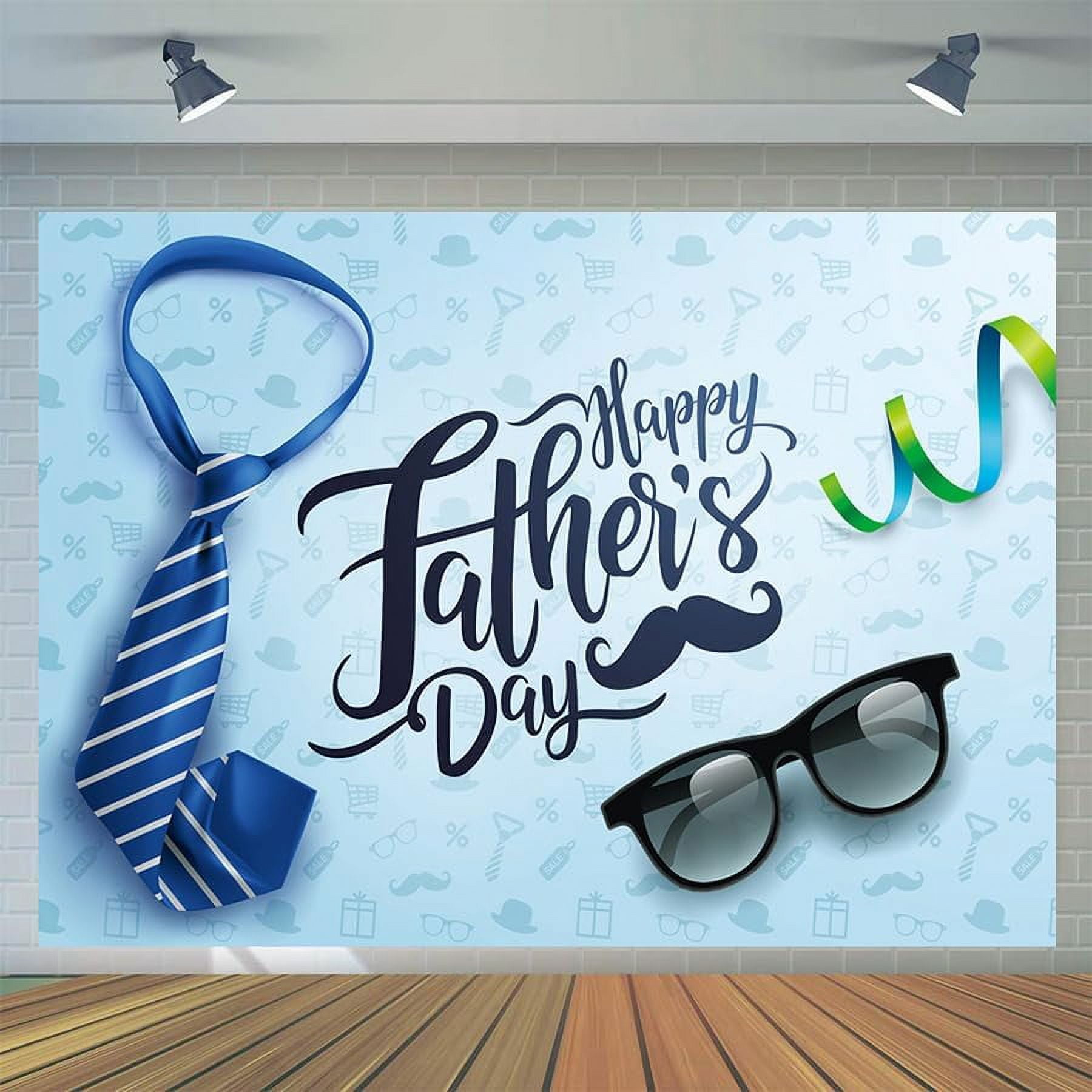 7x5ft Happy Father's Day Backdrop Necktie and Glasses Blue Background ...