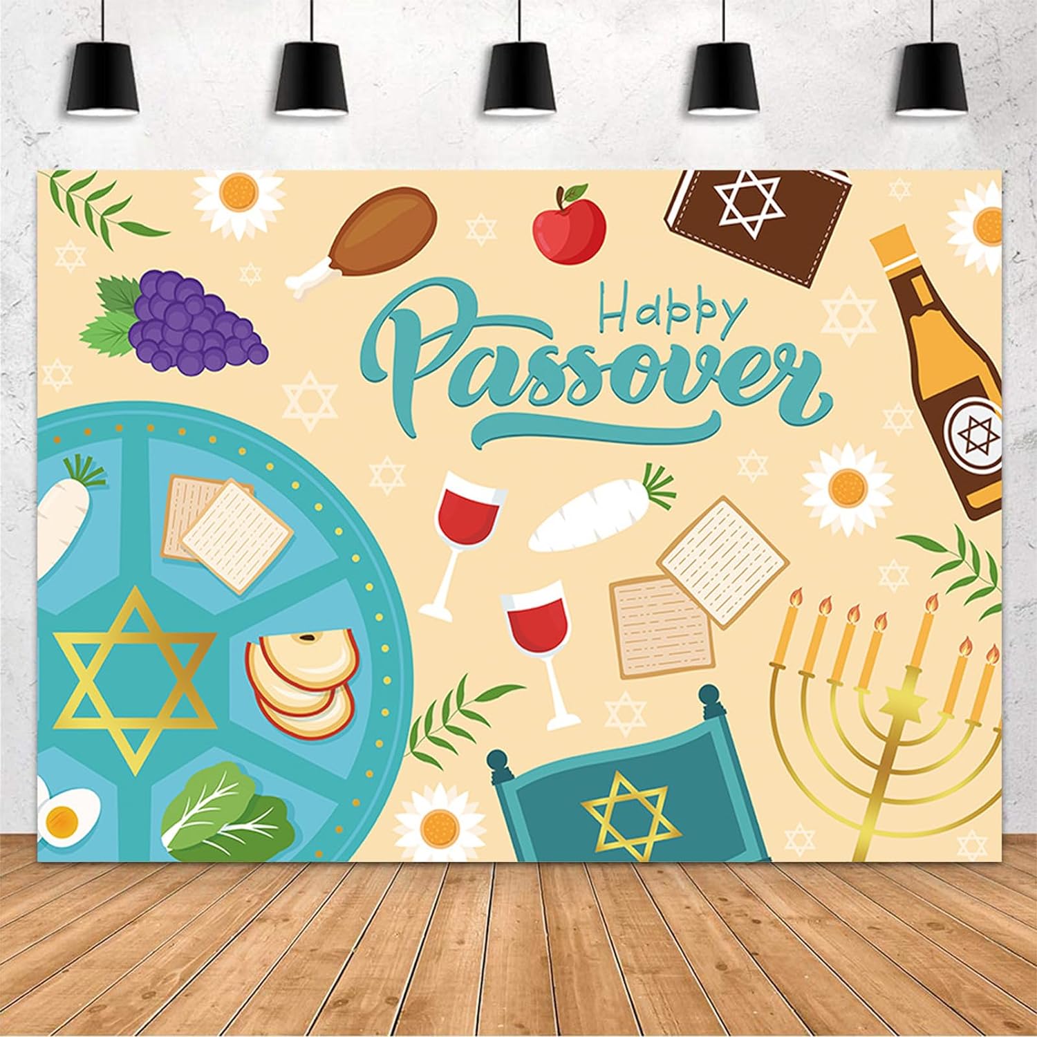 7x5ft Happy Passover Backdrop Jewish Holiday Decoration Banner Jewish ...