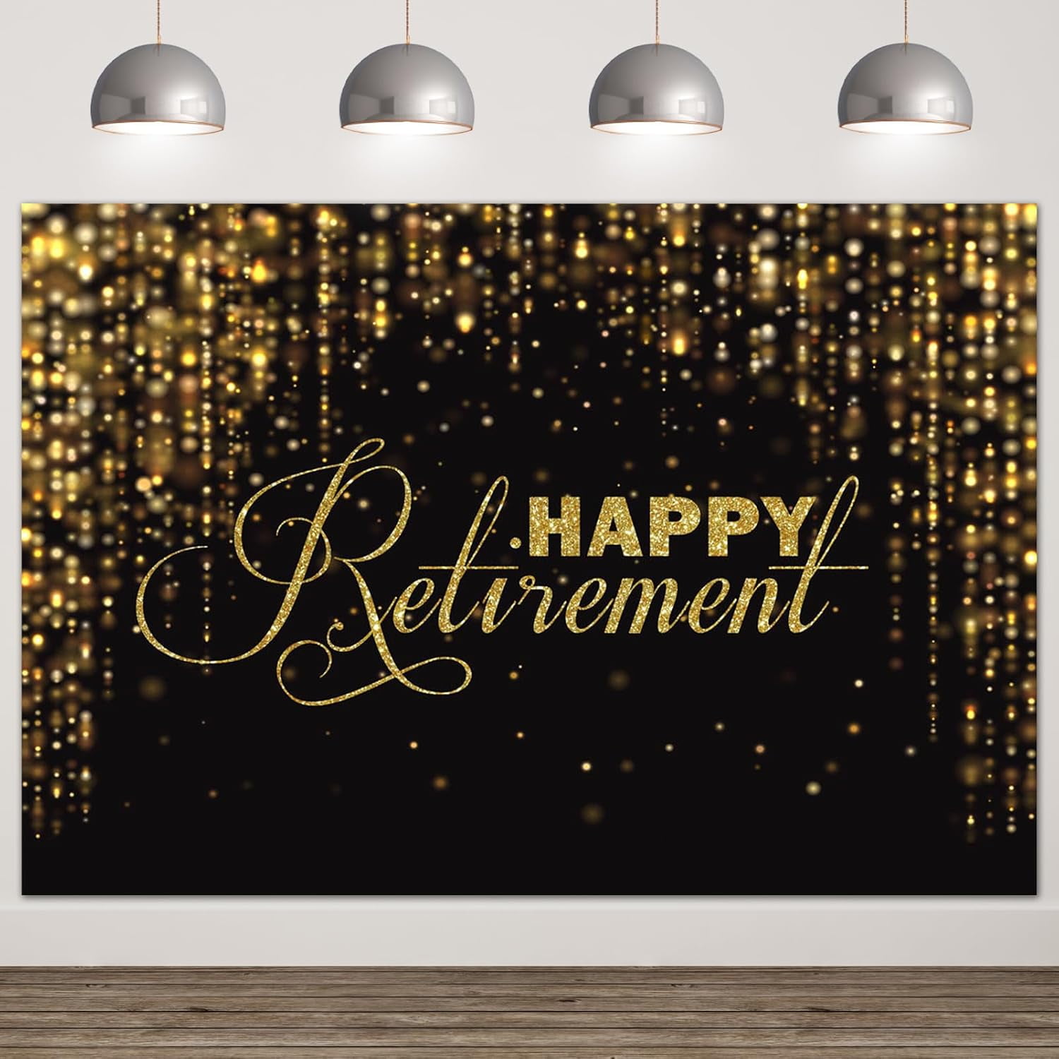 7x5ft Happy Retirement Backdrop Black and Gold Glitter Retirement Photo ...