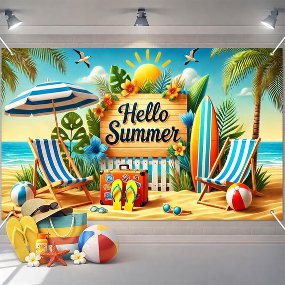 7x5ft Hello Summer Backdrop Hawaiian Aloha Luau Tiki Background Beach ...