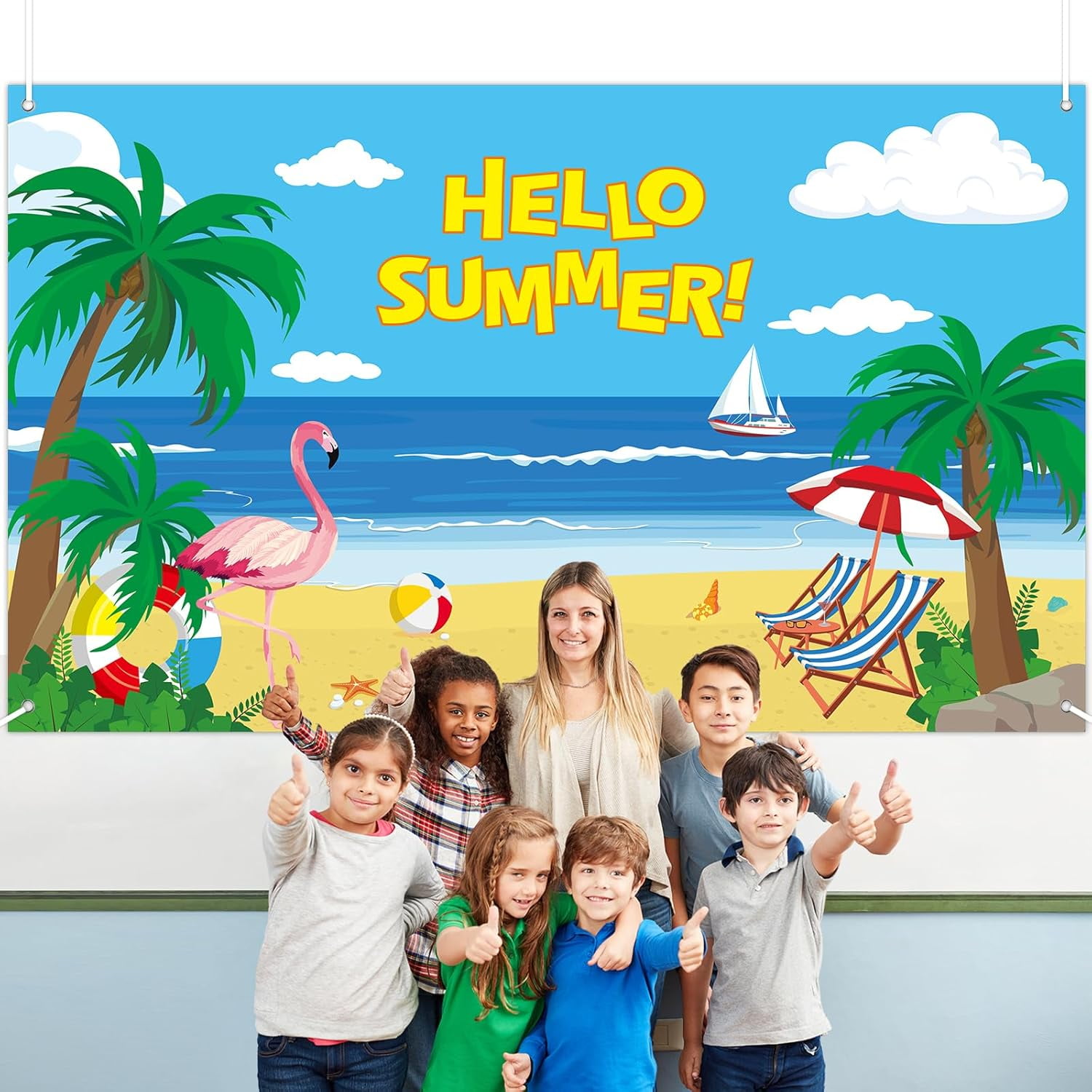7x5ft Hello Summer Backdrop Summer Beach Party Background Colorful ...