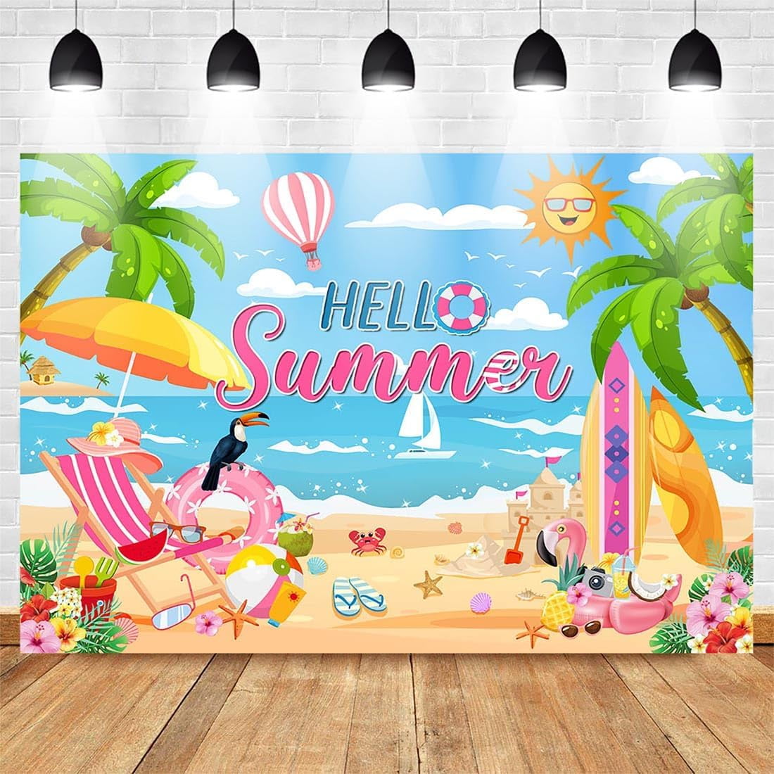 7x5ft Hello Summer Backdrop Summer Hawaiian Beach Backdrop Pink ...
