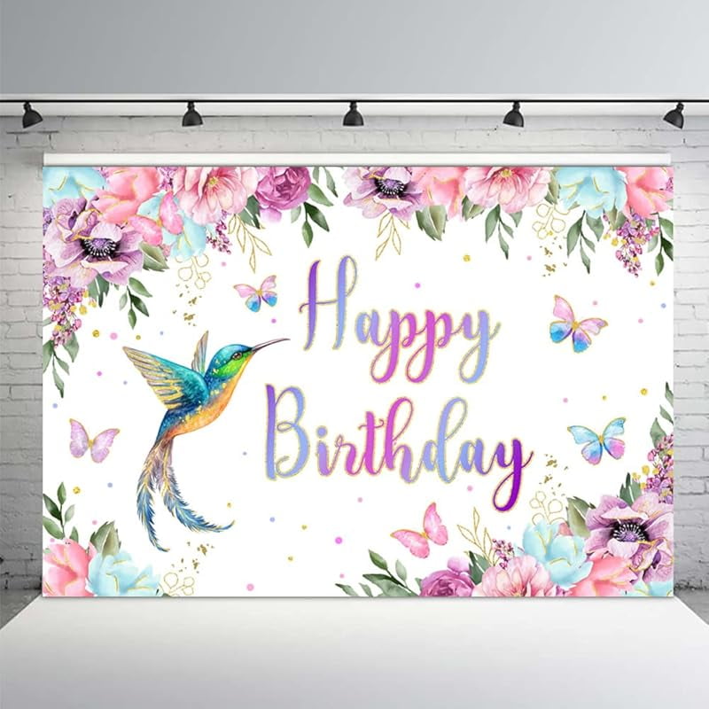 7x5ft Hummingbird Birthday Backdrop Spring Watercolor Floral Background ...