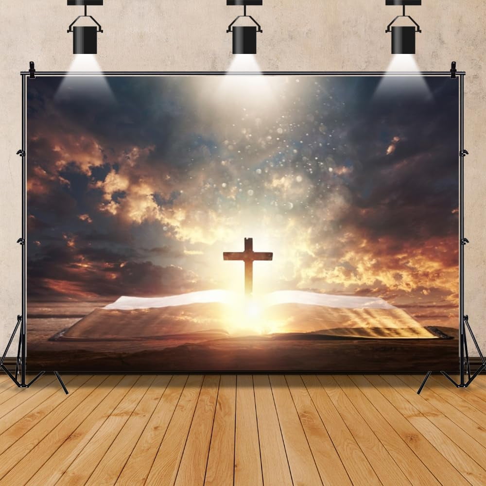 7x5ft Jesus Christ Cross Backdrop Opened Holy Bible Book Jesus ...