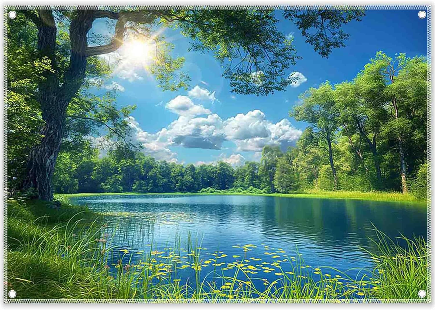 7x5ft Lake Natural Scenery Backdrop River Forest Tree Blue Sky ...