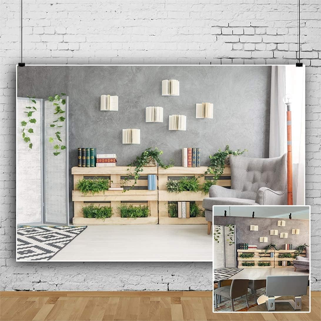 7x5ft Living Room Backdrop Office Background Green Plants Sofa Zoom ...